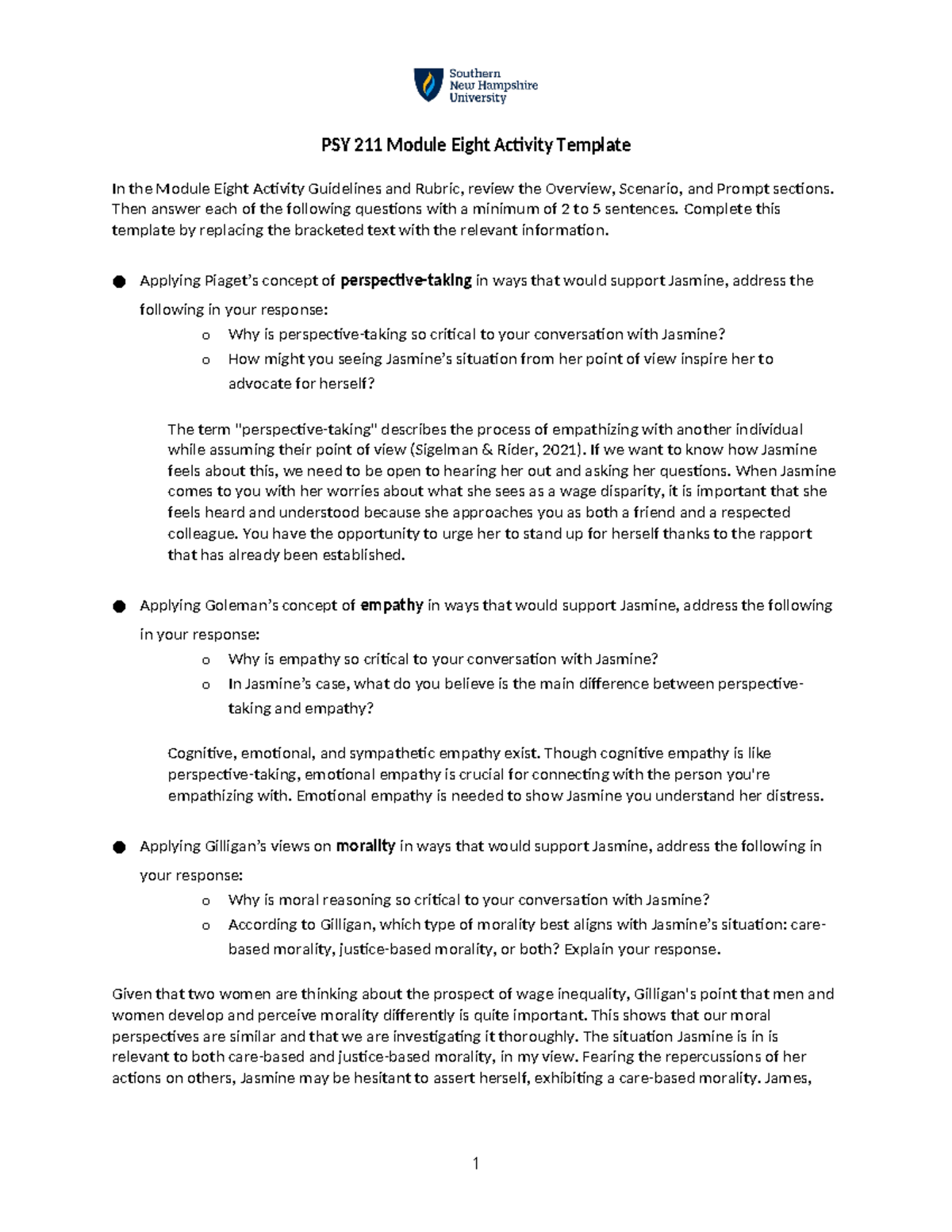 PSY 211 Module Eight Activity Template - Then answer each of the ...
