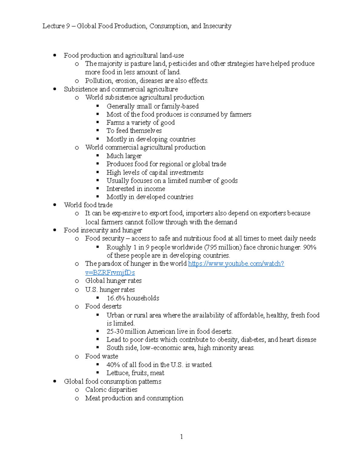 Lecture 9 Global food outline - Lecture 9 – Global Food Production ...