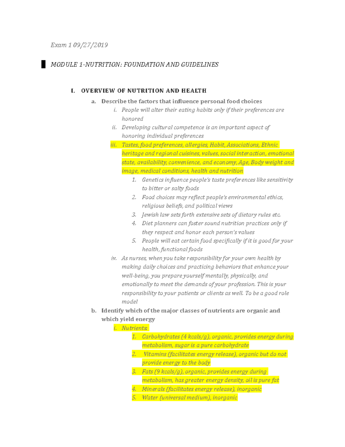 Module 1 Study Guide - Exam 1 09/27/ MODULE 1-NUTRITION: FOUNDATION AND ...