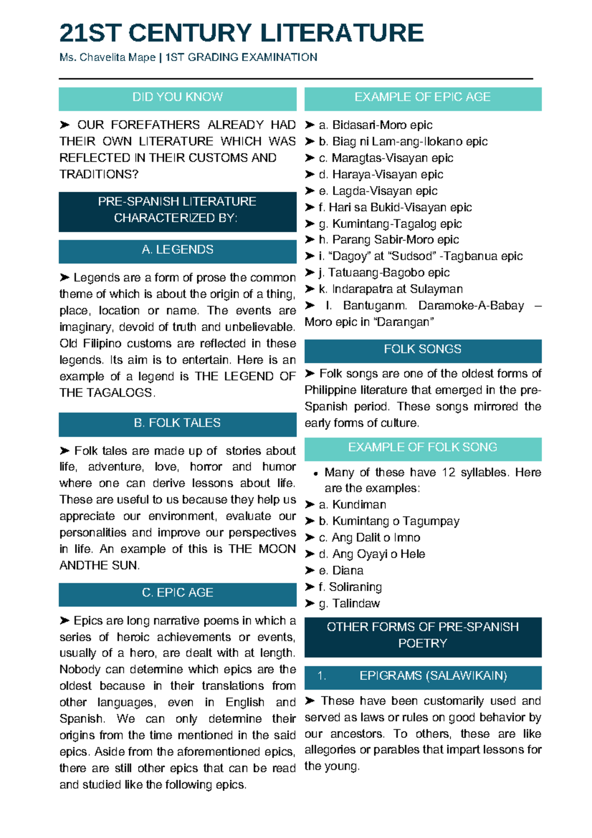21ST 1ST Grading Reviewer - Ms. Chavelita Mape | 1ST GRADING ...