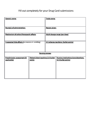 Form for Drug Card Activity week 2 One med - Drug Cards Name Tamara ...