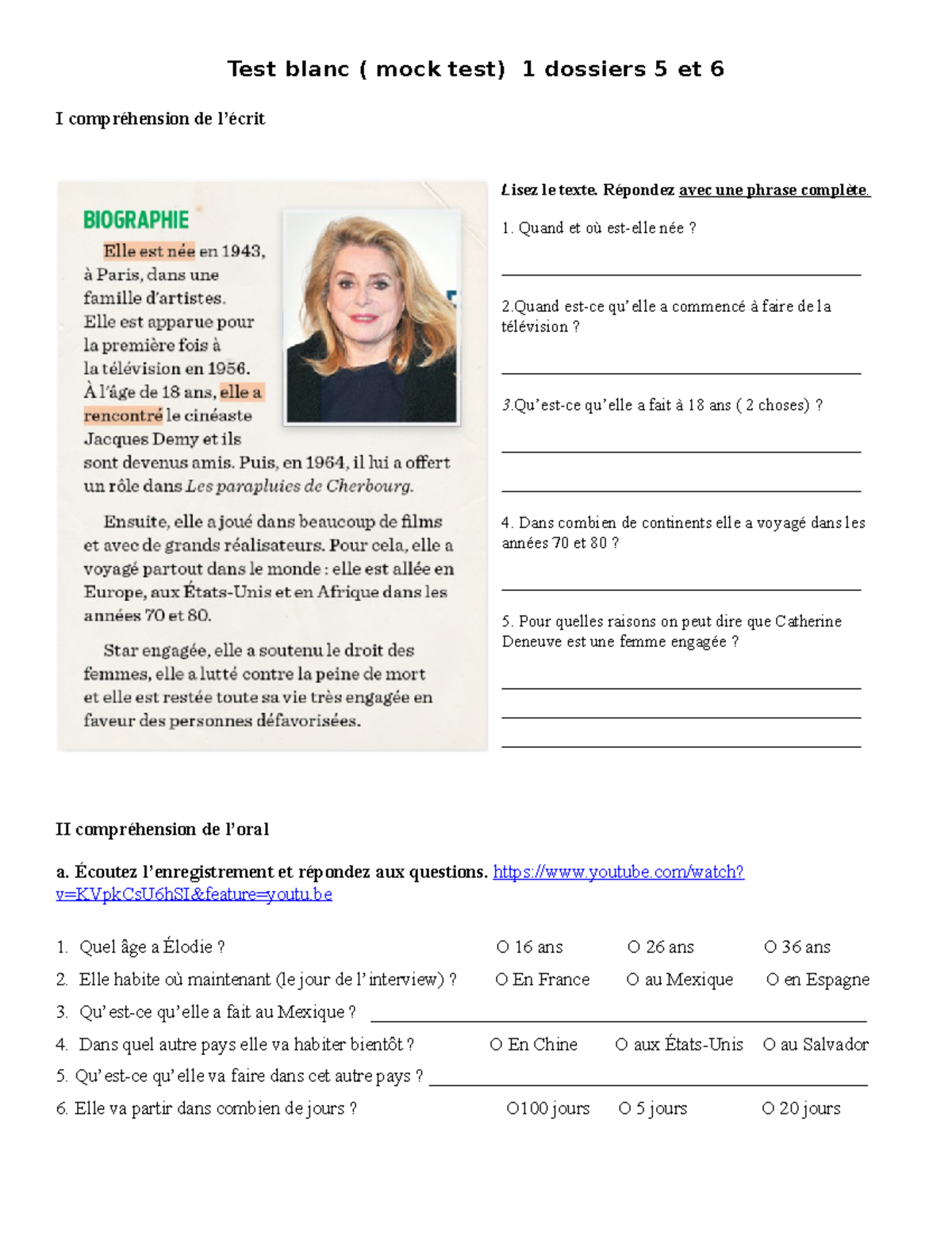 MOCK TEST Dossier 5 + Corrigé french 102 ubc - Test blanc ( mock test ...