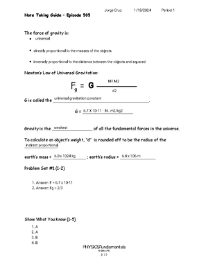 Note Taking Guide - Episode 505 (Physics) - Note Taking Guide – Episode ...