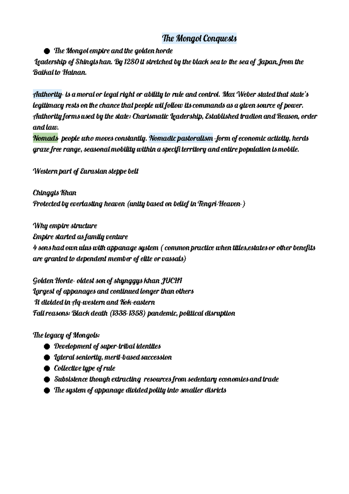 The Mongol Conquests - summary of lecture 1 - The Mongol Conquests The Mongol empire and the ...