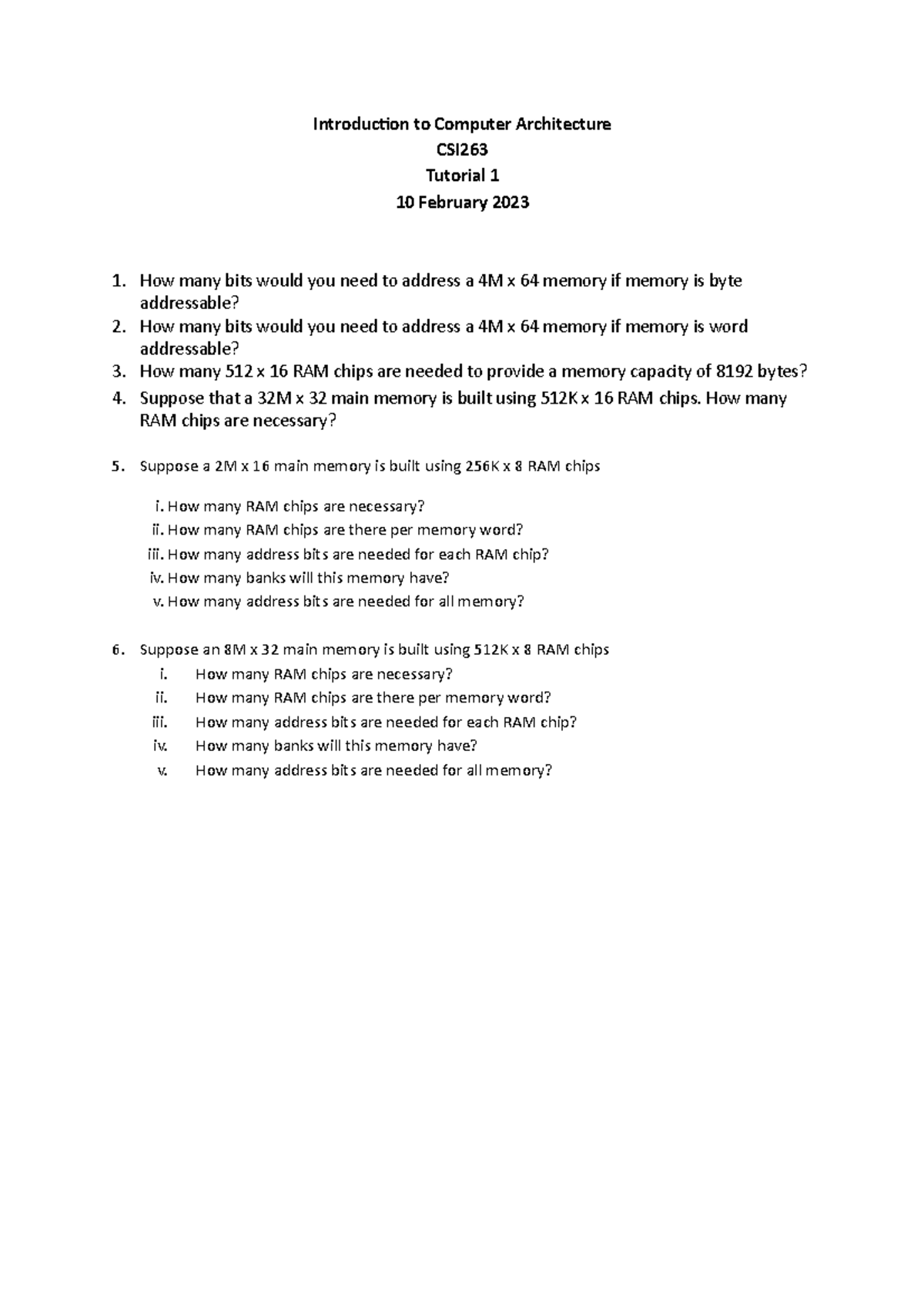 Tutorial 1 - N/A - Introduction to Computer Architecture CSI Tutorial 1 ...