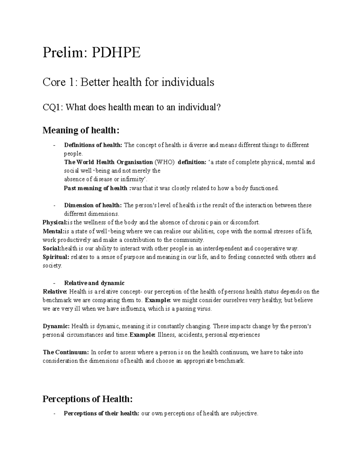 Prelim PDHPE- Study notes - Prelim: PDHPE Core 1: Better health for ...