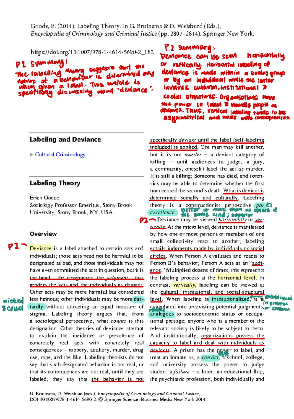 Sociology reading - Labeling and Deviance Cultural Criminology Labeling ...