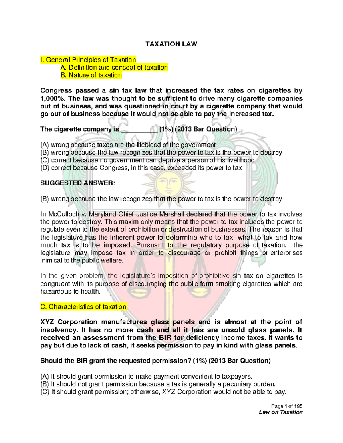 Inbound 1552943654401158377 - Page 1 of 195 TAXATION LAW I. General ...