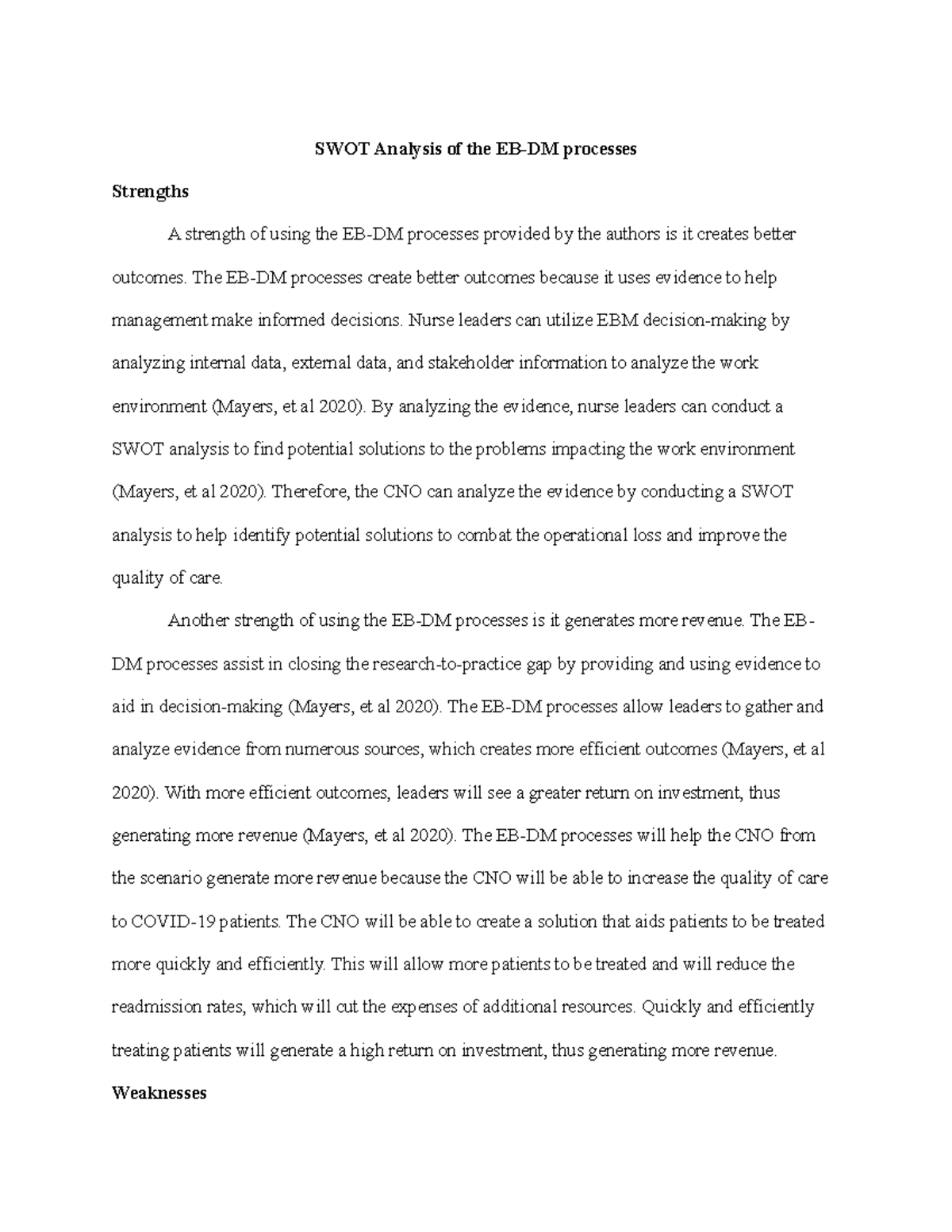 SWOT EBDM Process HCA 574 - SWOT Analysis of the EB-DM processes ...