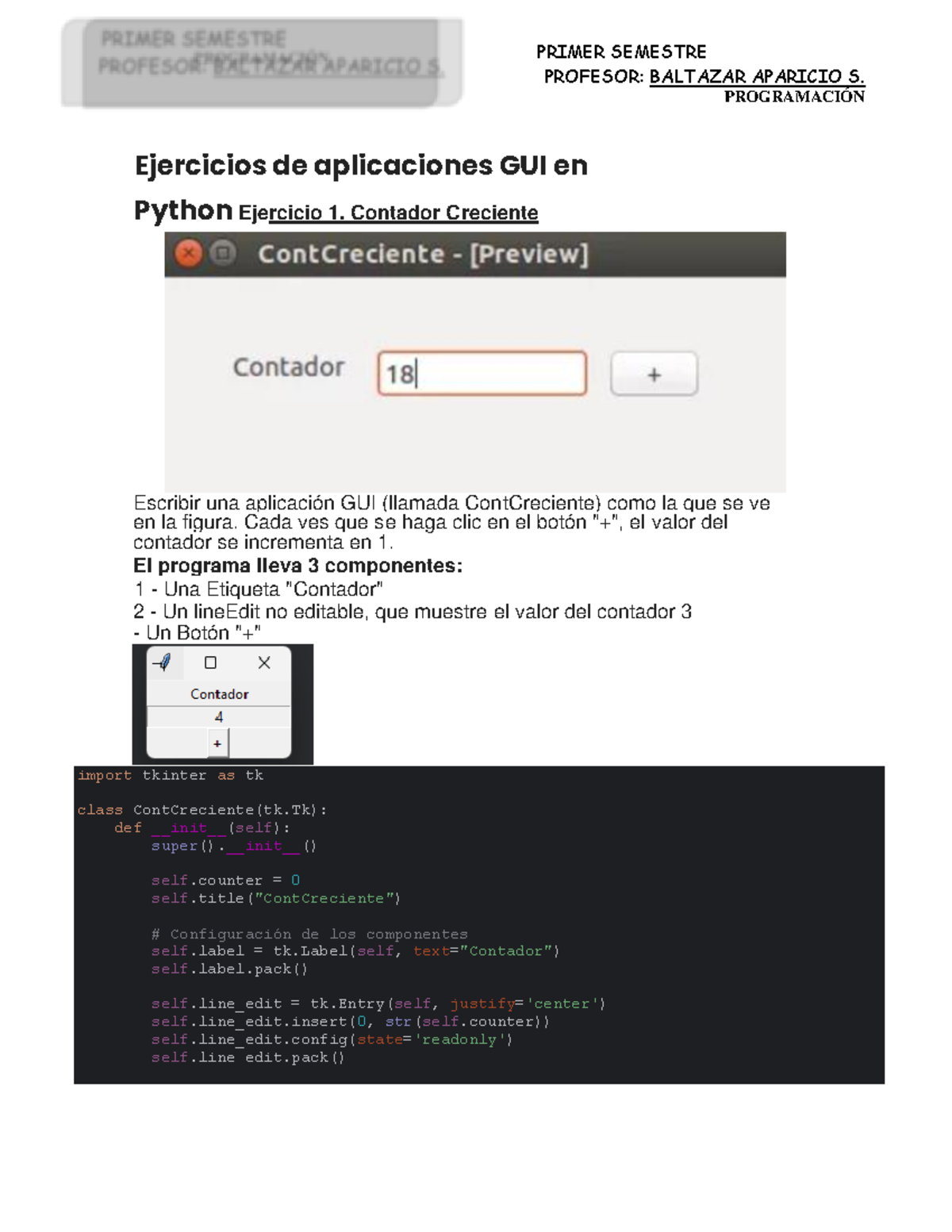 Ejercicios de aplicaciones GUI en Pythonn - PRIMER SEMESTRE PROFESOR ...