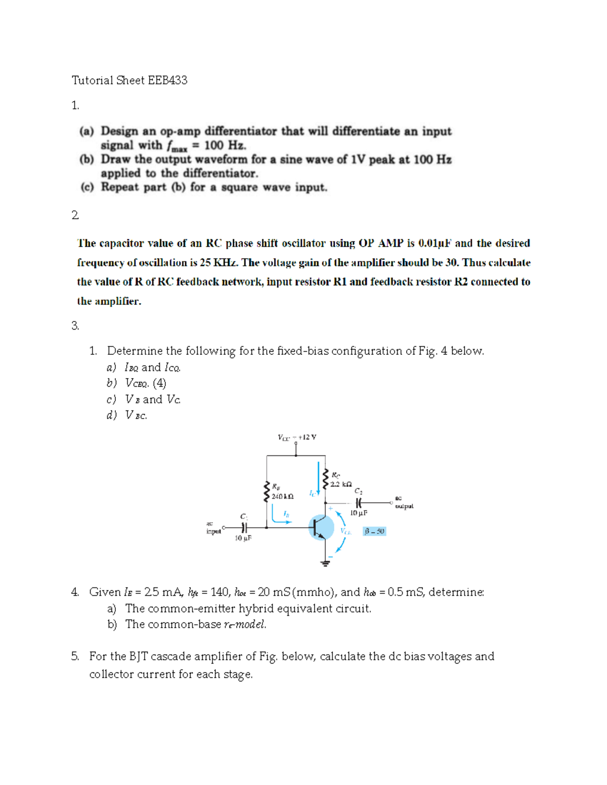 Tutorial Sheet EEB433 - Tutorial Sheet EEB 1. 2. 3. 1. Determine the ...