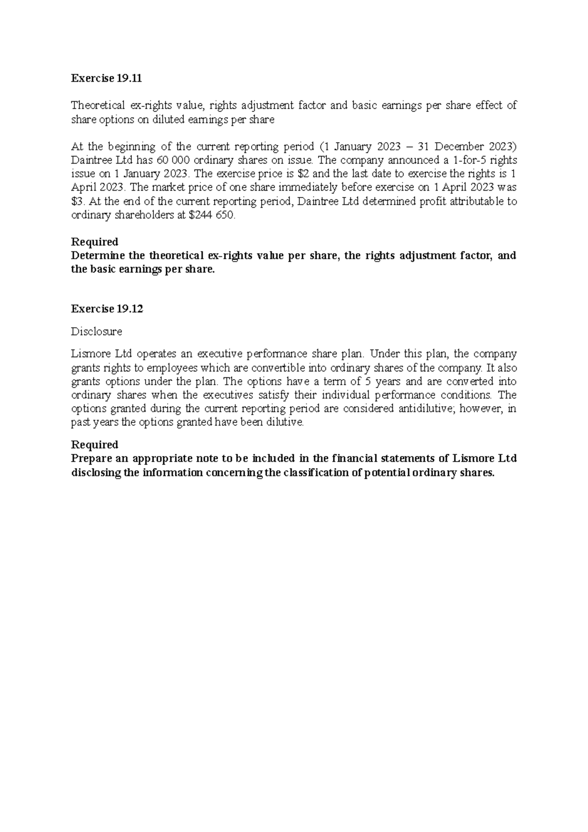 Topic 2 Ch 19 EPS AFA - Exercise 19. Theoretical ex-rights value ...