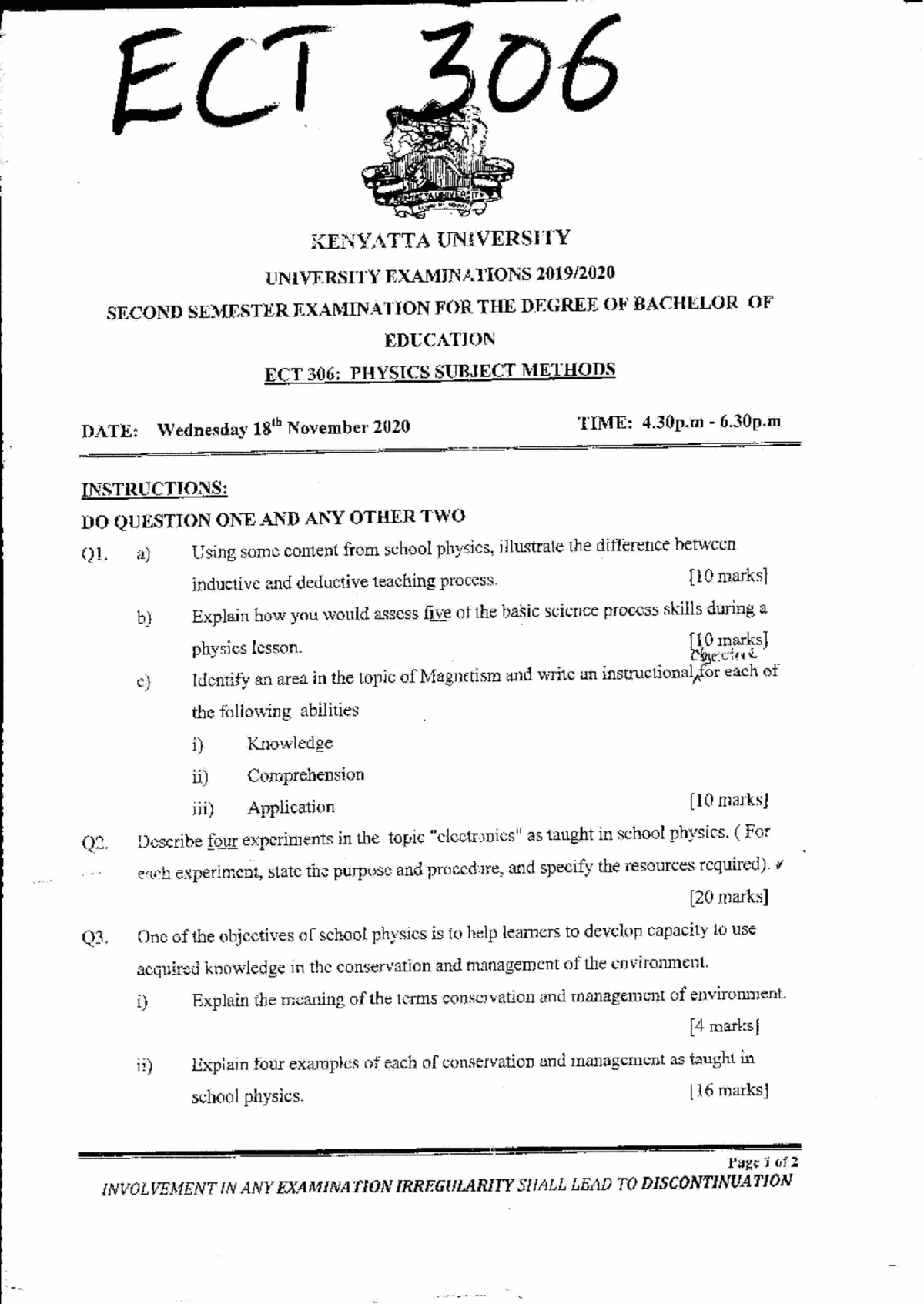 ECT 306 PP - Education science - Studocu