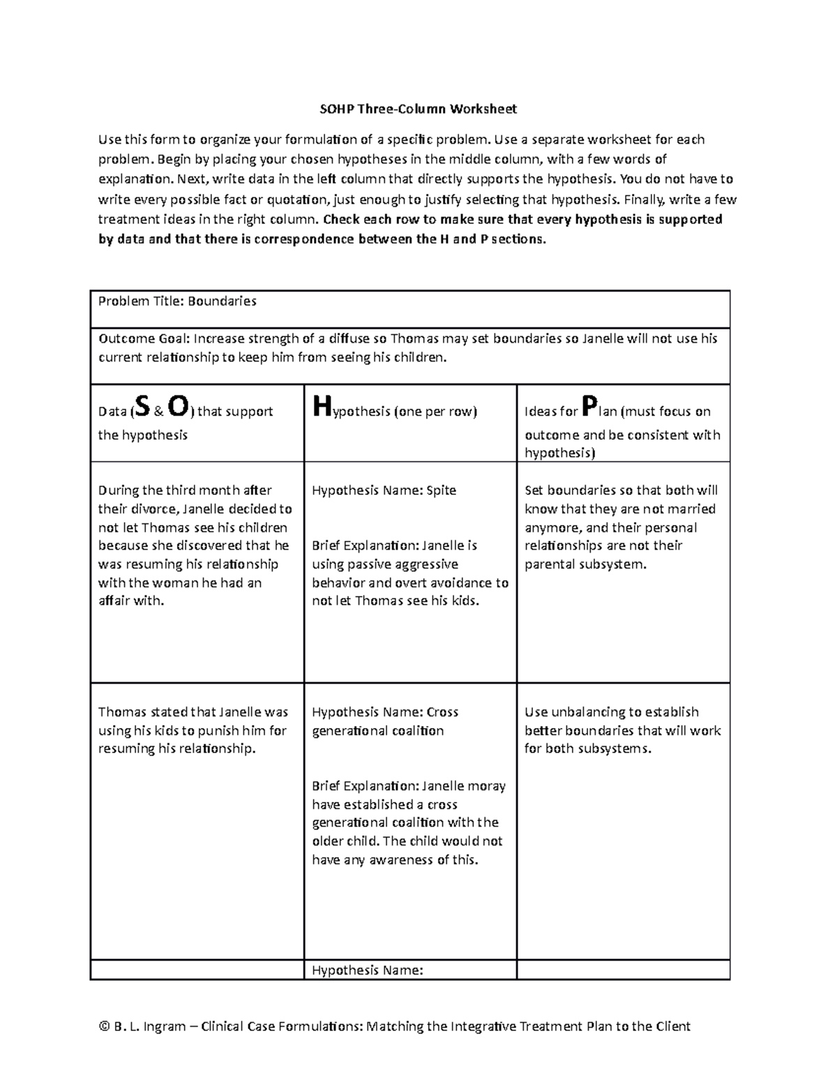 Structural Case Conceptualization 2 - SOHP Three-Column Worksheet Use ...