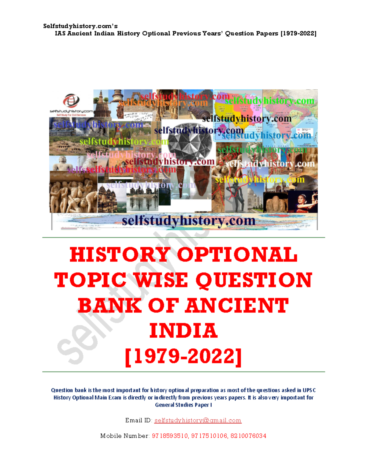 Ancient India Topic Wise Question Bank 1979 2022 - Selfstudyhistory’s ...