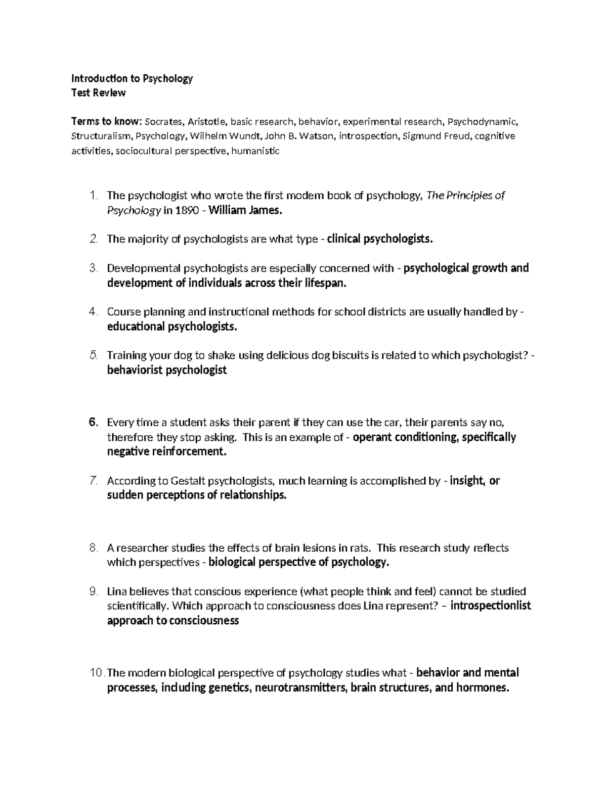 Introduction to Psychology Test Review 4 (1) done - Introduction to ...