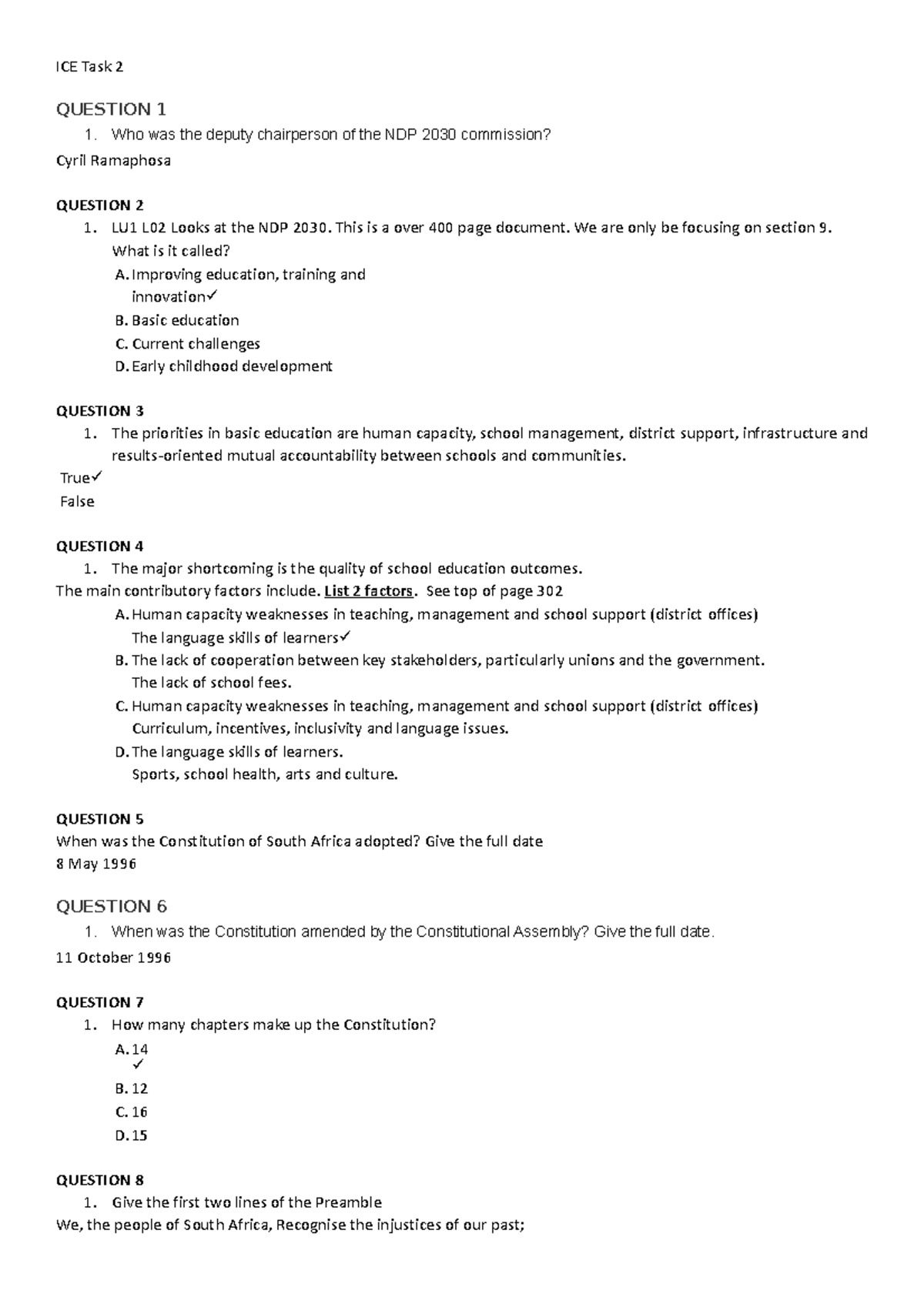 ICE Task 2 - ICE Task 2 - ICE Task 2 QUESTION 1 1. Who was the deputy ...