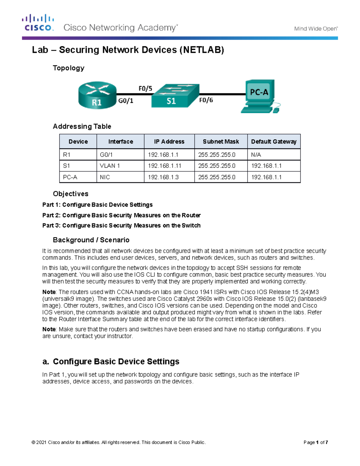 Netlab 11.2.4.8 - Securing Network Devices - Lab – Securing Network Devices (NETLAB) Topology ...