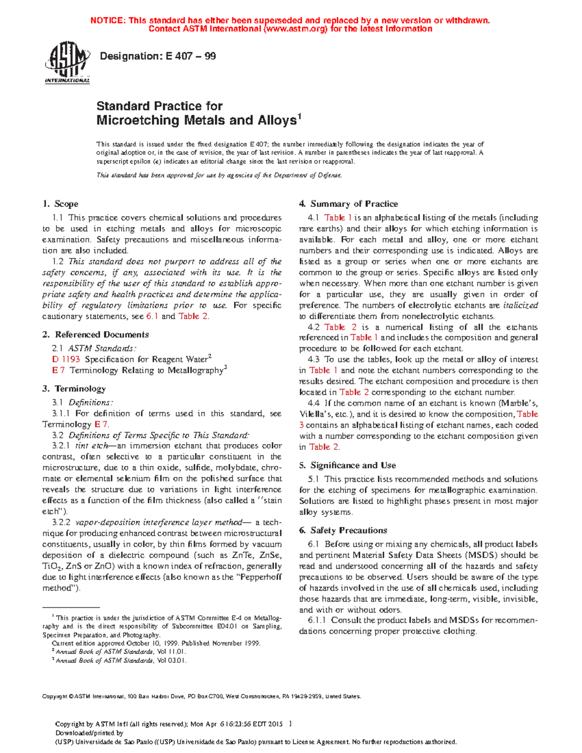 Norma ASTM Ataque E407-99 - Designation: E 407 – 99 Standard Practice ...