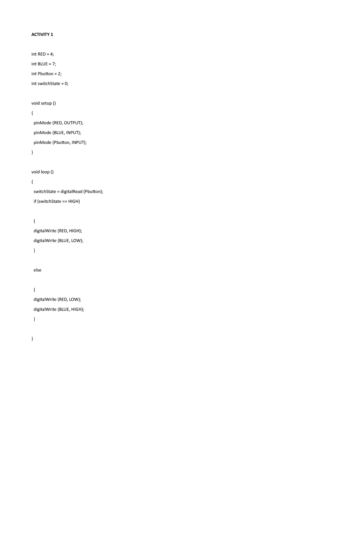 Robotics act - a lecture notes for a subject - ACTIVITY 1 int RED = 4 ...