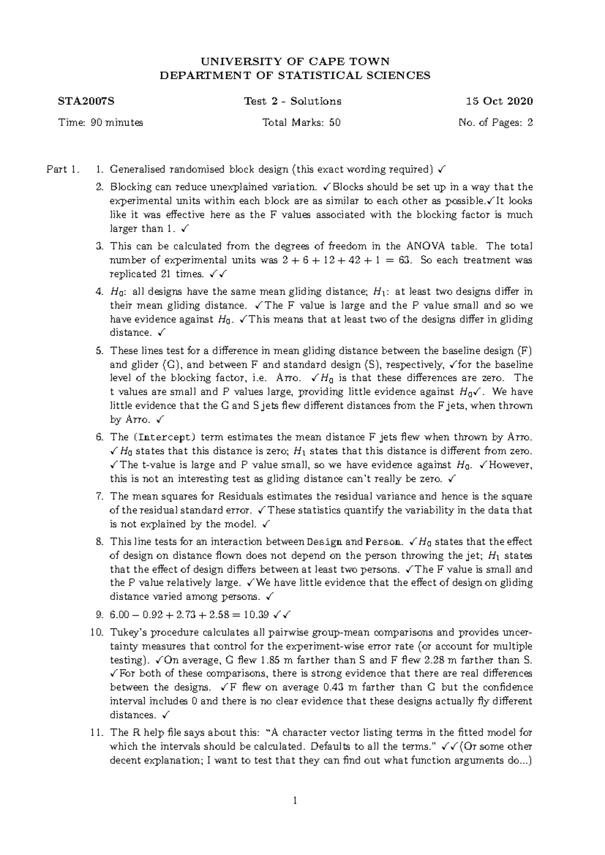 Test2 2007 S 2020 solutions - UNIVERSITY OF CAPE TOWN DEPARTMENT OF ...