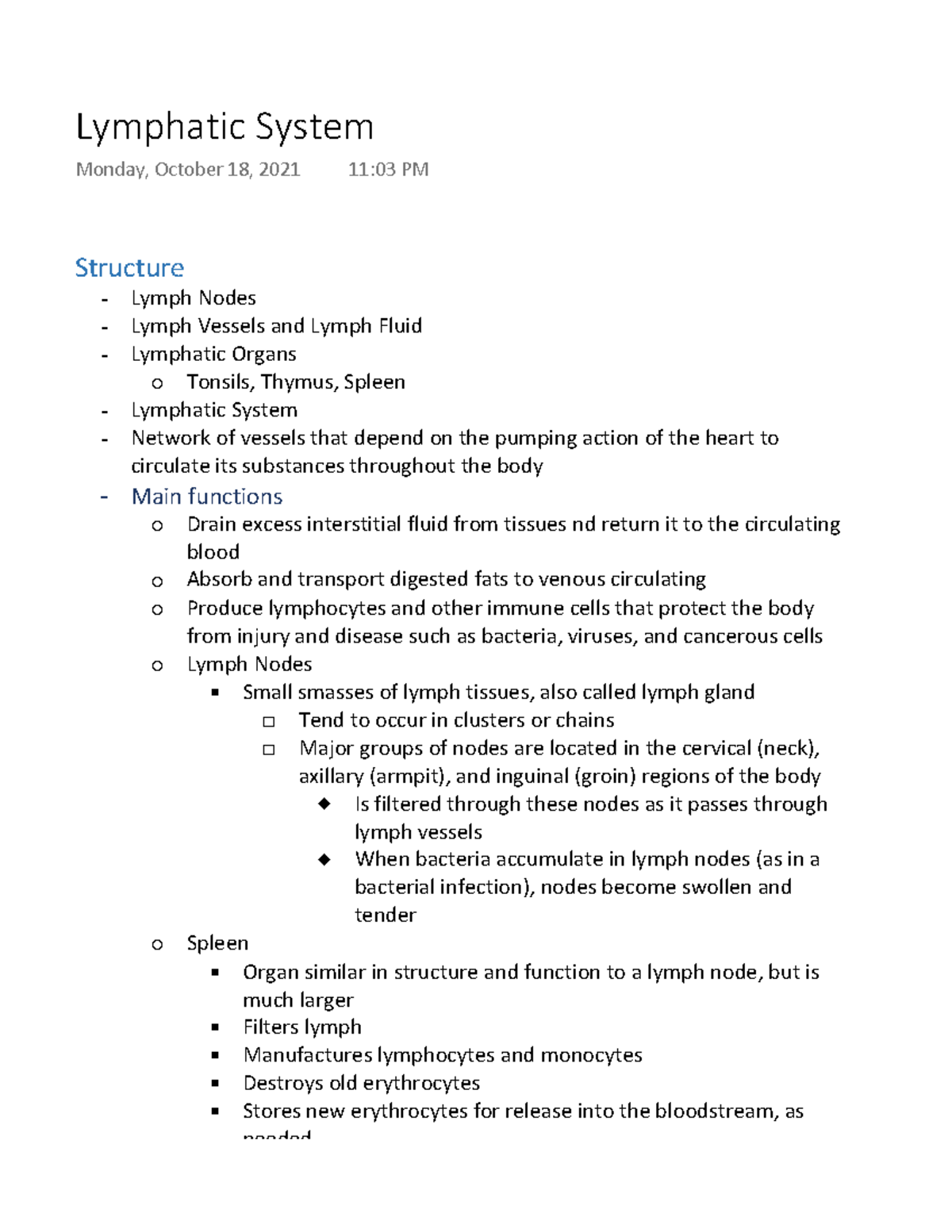 Lymphatic System - Online Course - Structure Lymph Nodes Lymph Vessels ...