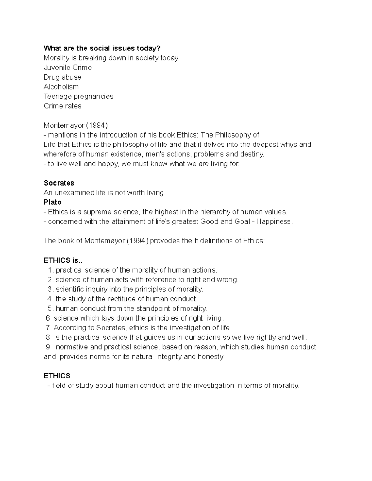 Ethics Reviewer - What are the social issues today? Morality is ...