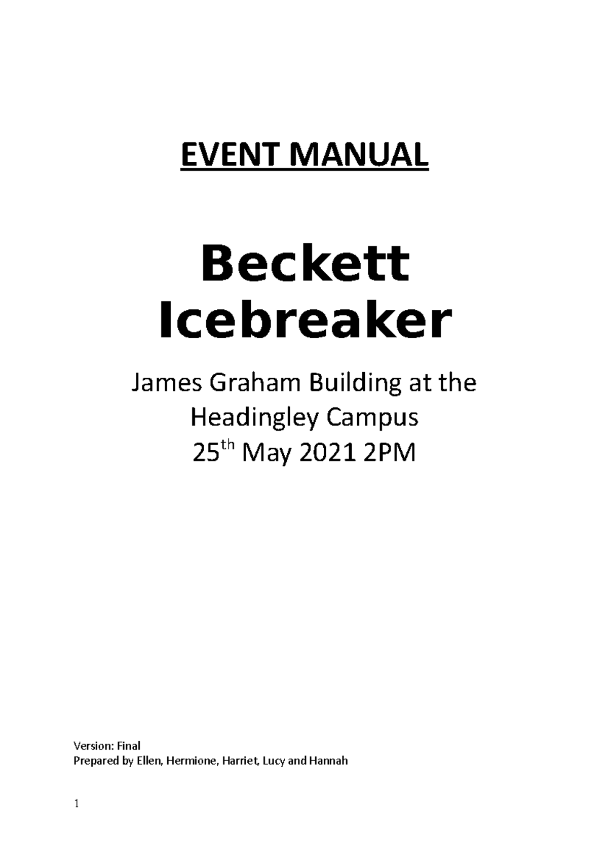 PEP1 Live Event Manual - EVENT MANUAL Beckett Icebreaker James Graham ...