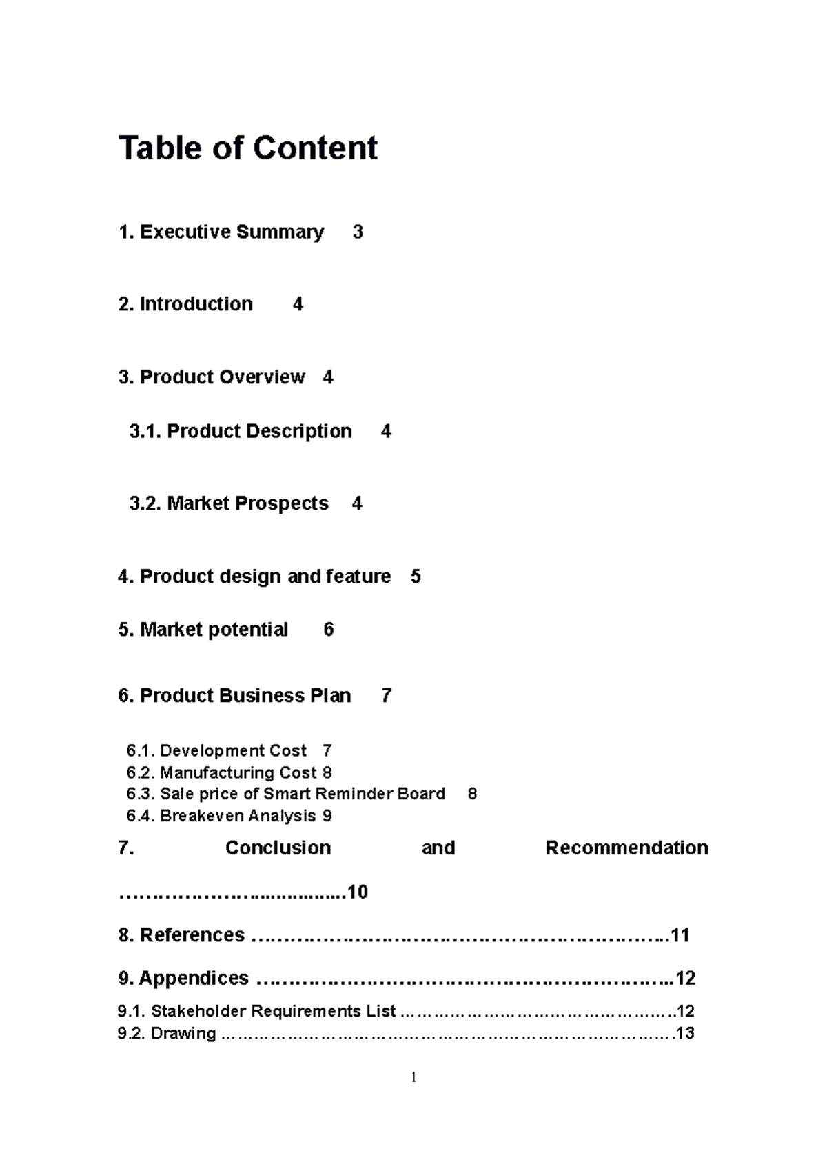 Group Design Brief - Table of Content Executive Summary Introduction ...