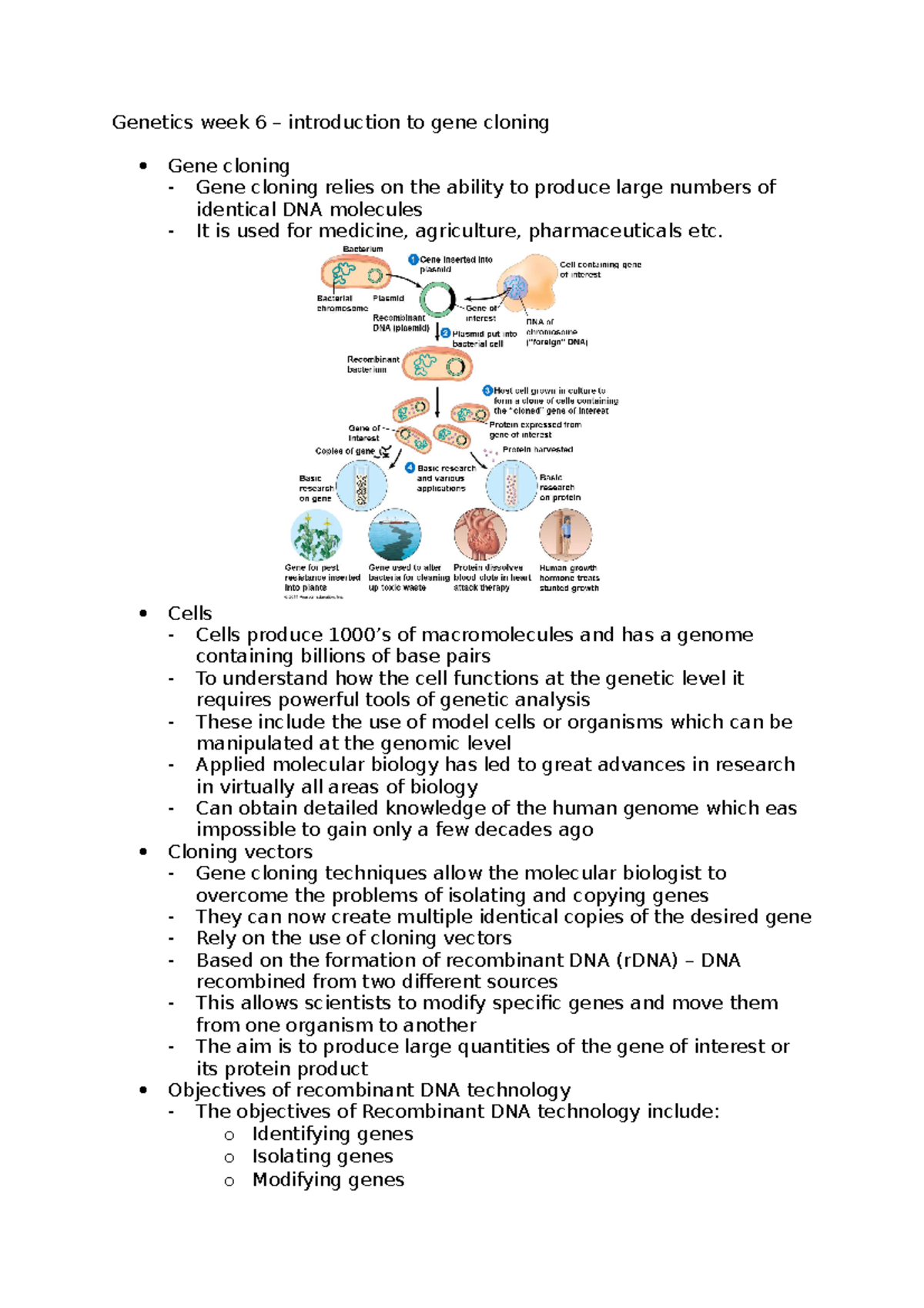 Genetics week 6 - notes - Genetics week 6 – introduction to gene ...