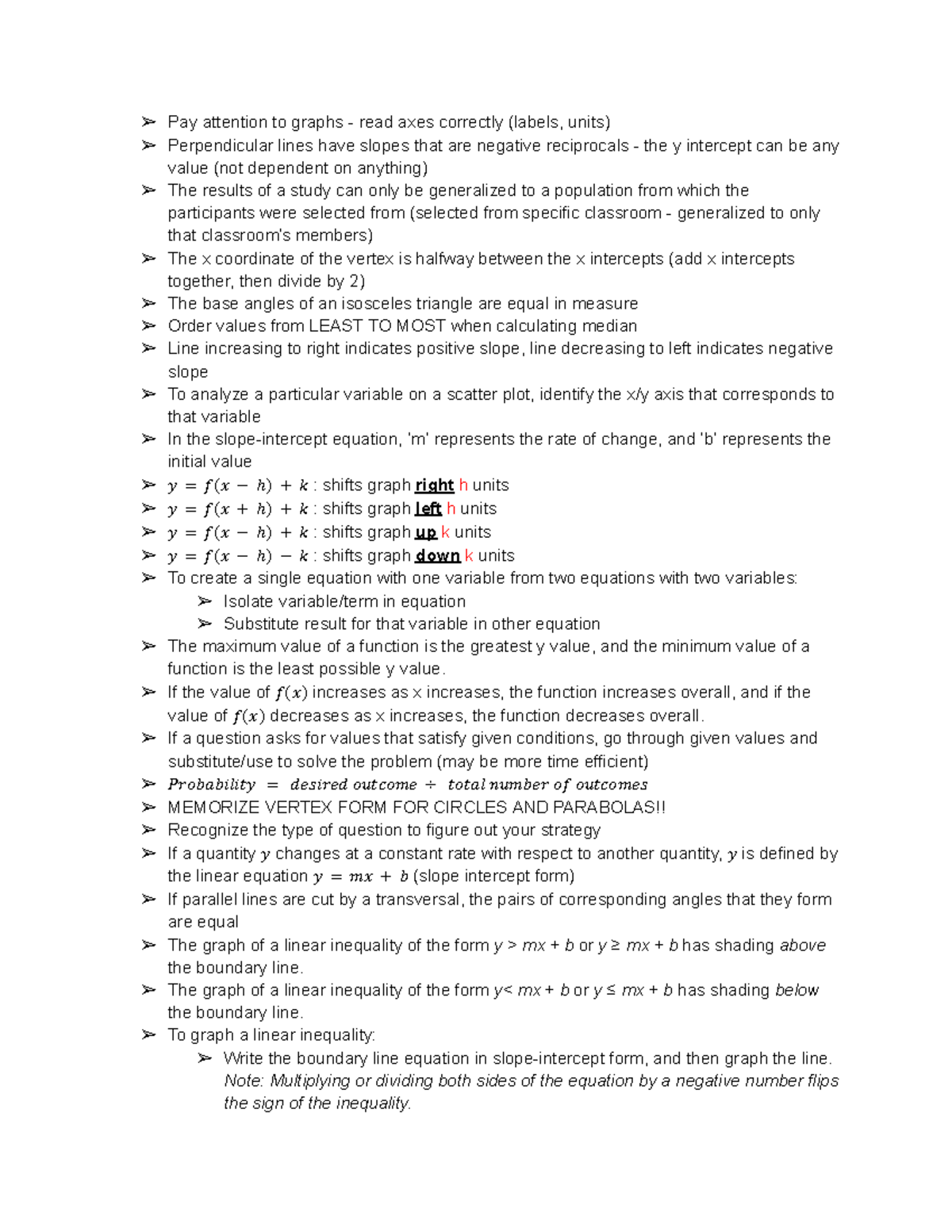 SAT math study guide - Summary Mathematics - Pay attention to graphs ...