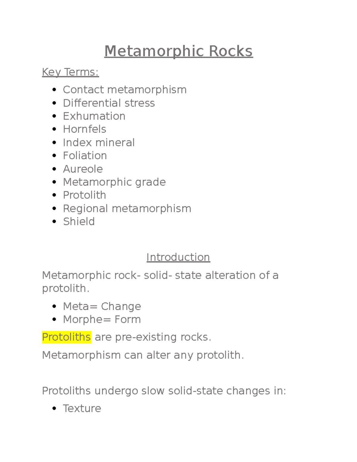 Metamorphic Rocks - Metamorphic Rocks Key Terms: Contact metamorphism ...
