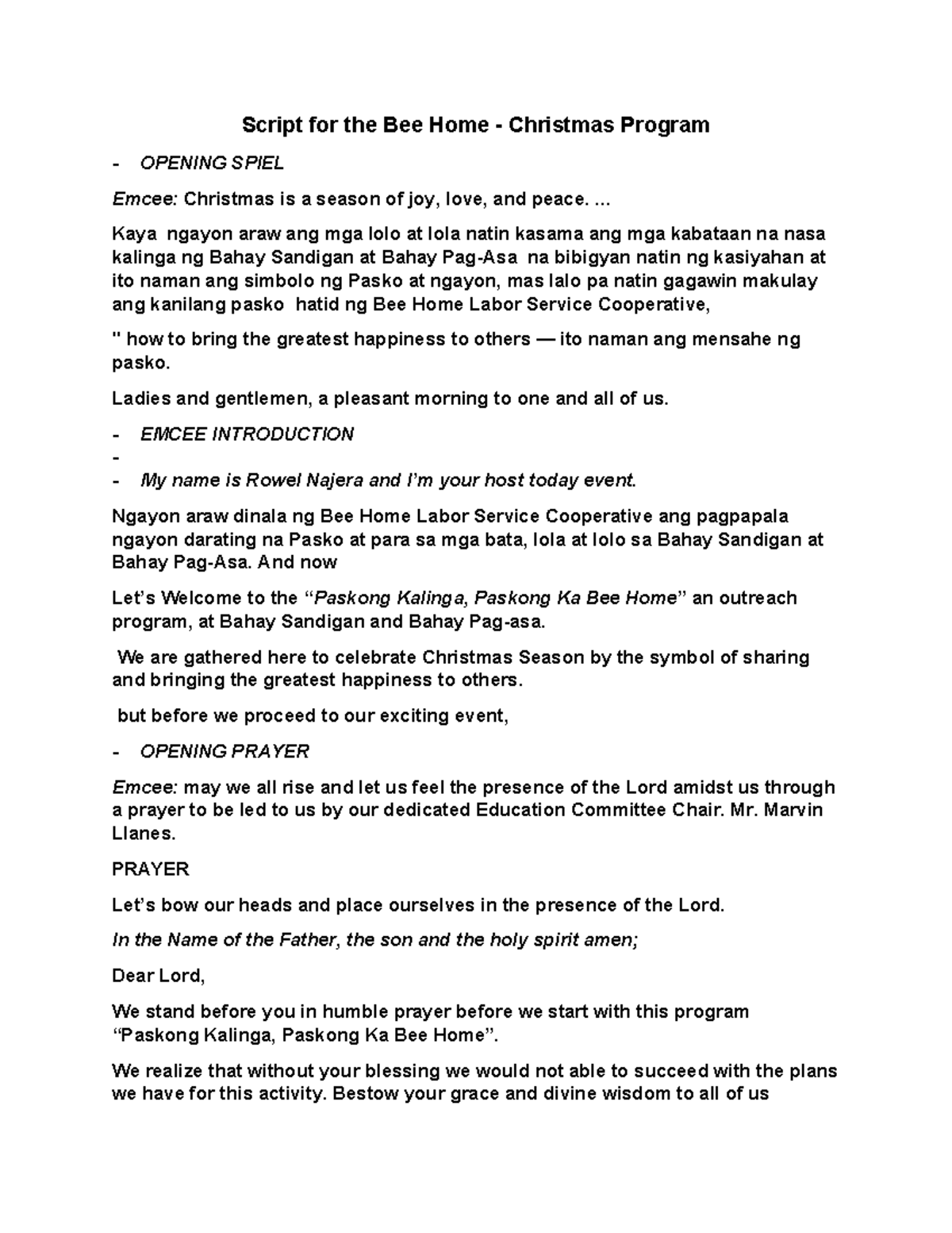 Script - ... Kaya ngayon araw ang mga lolo at lola natin kasama ang mga ...