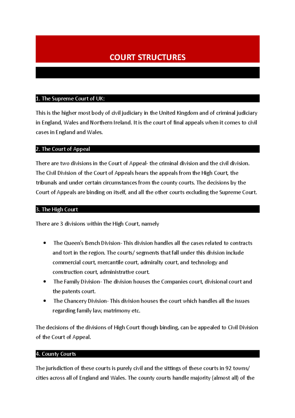 Court Structures - COURT STRUCTURES The Supreme Court of UK: This is ...