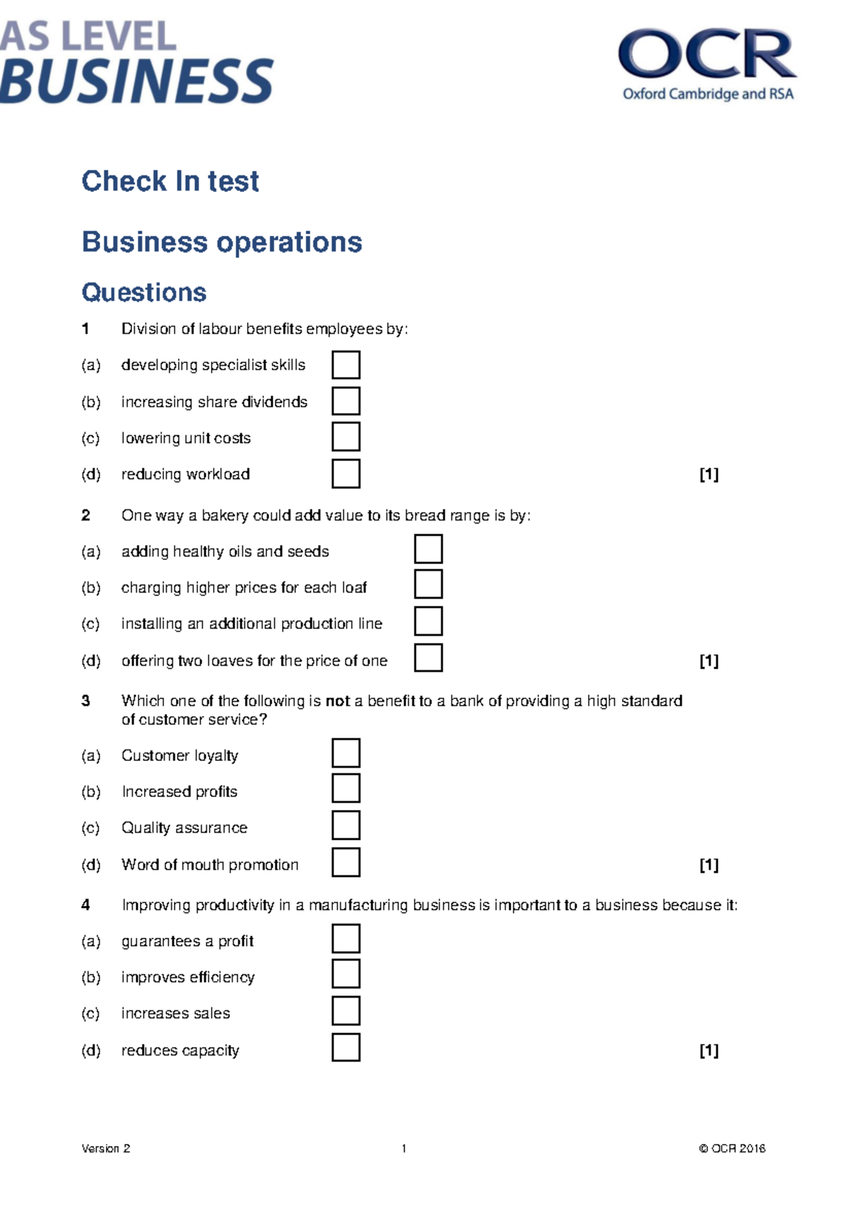 Operations check-in test 2 - Check In test Business operations ...