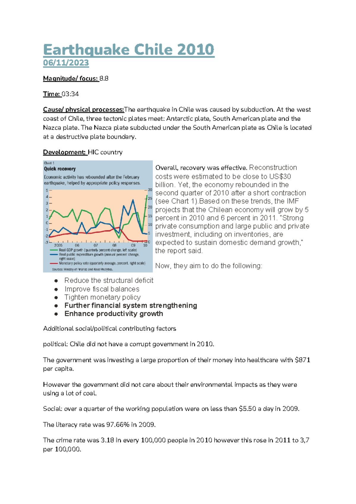 Earthquake Case studies - Earthquake Chile 2010 06/11/ Magnitude/ focus ...