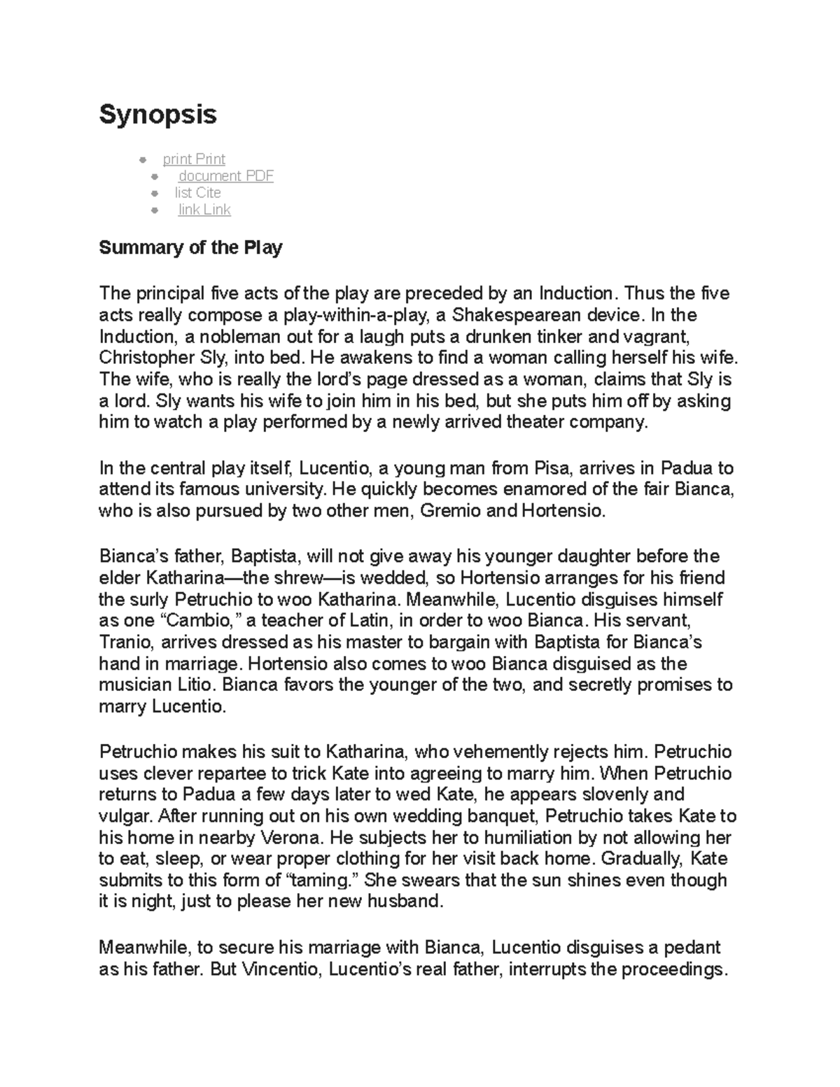 The Taming of the Shrew - Synopsis print Print document PDF list Cite ...