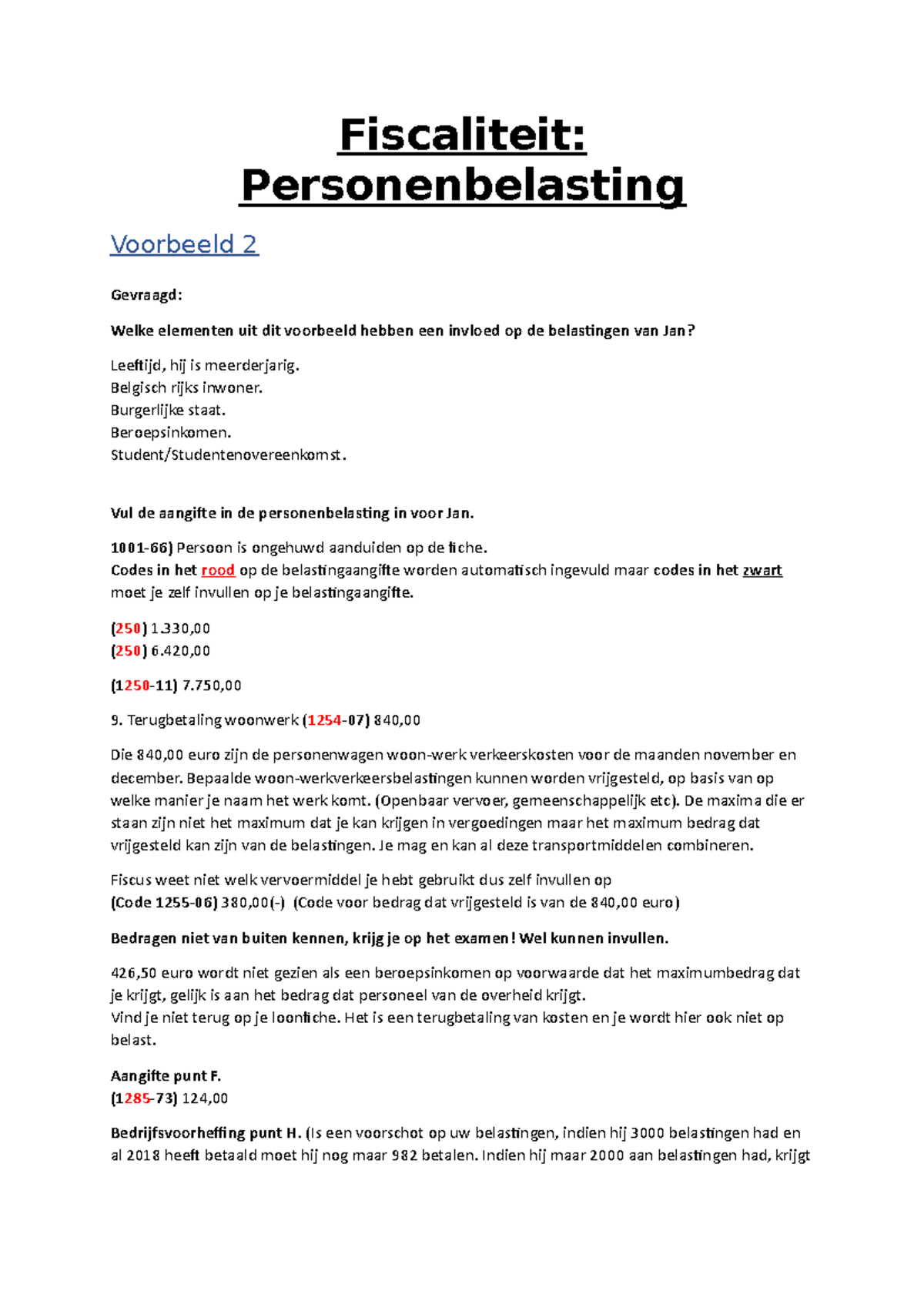 Personenbelasting - Fiscaliteit: Personenbelasting Voorbeeld 2 Gevraagd ...