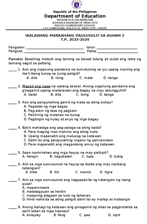 3rd PT SCI G3 - exam grade 3 - Republic of the Philippines Department ...