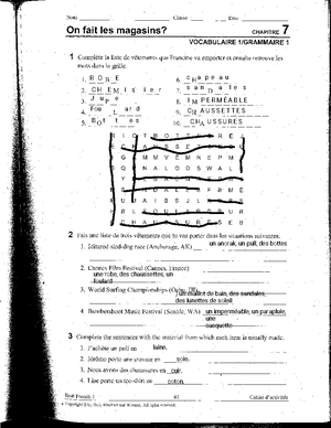Ch 7 cahier vocabulaire et grammaire - Holt French 1 73 Cahier de ...