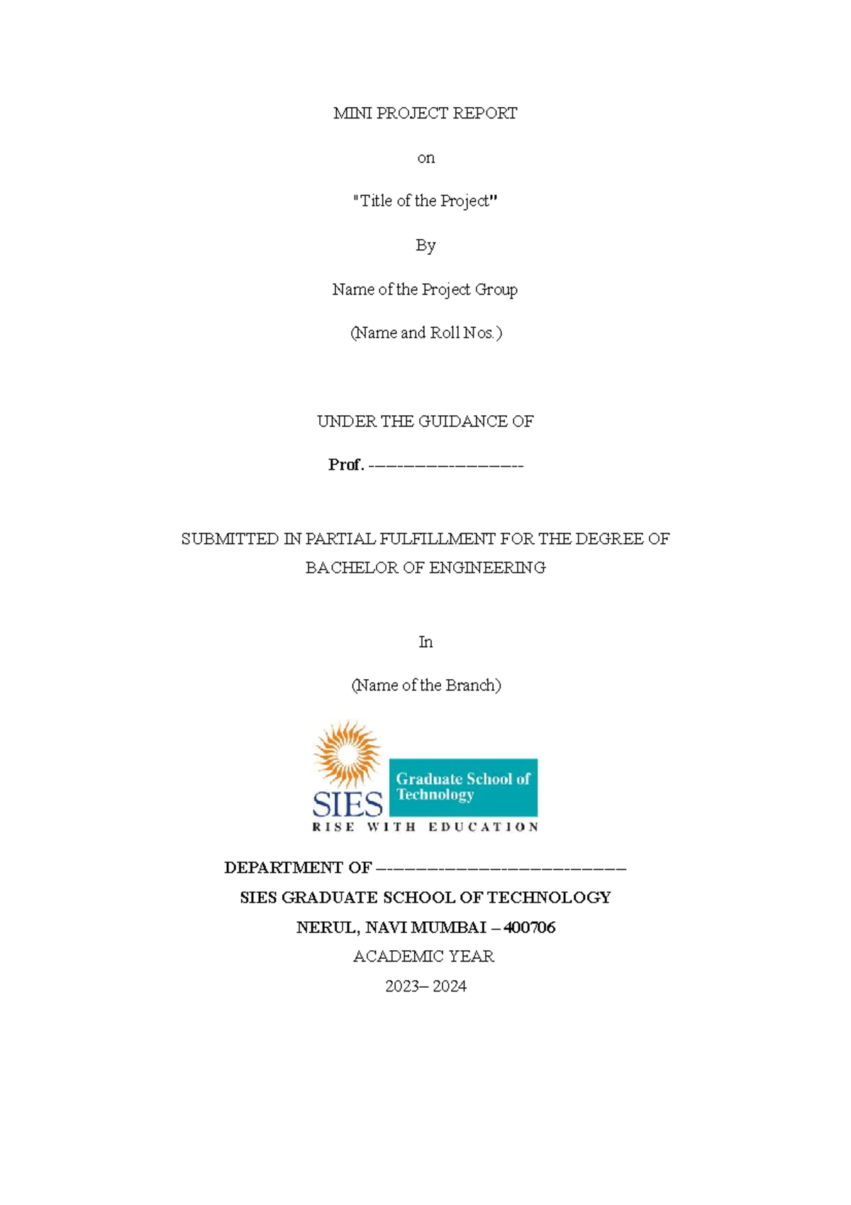 Sem3 Mini project report format - MINI PROJECT REPORT on "Title of the ...
