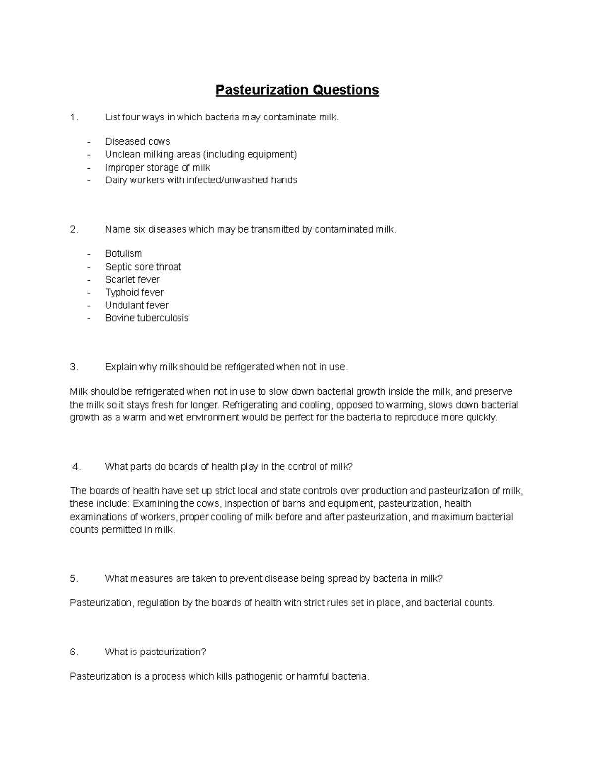 SNC4M Pasteurization Questions - Pasteurization Questions List four ...