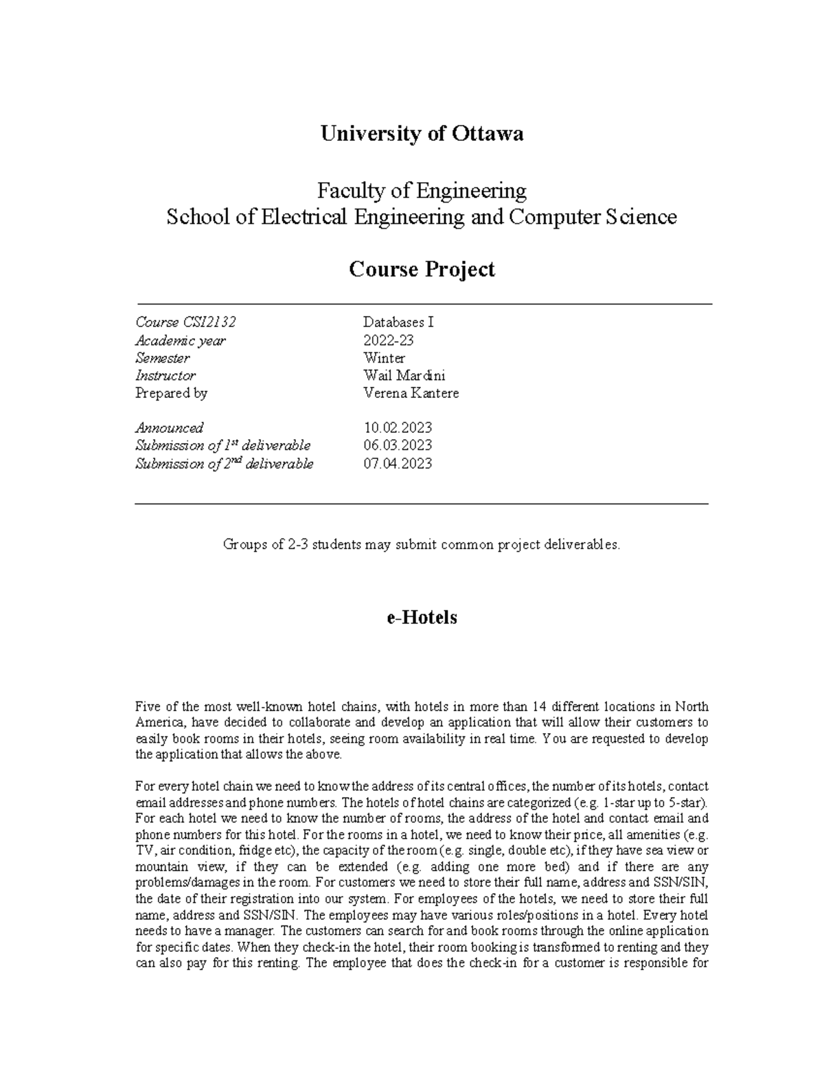 Courseproject 2023 - course project - University of Ottawa Faculty of ...