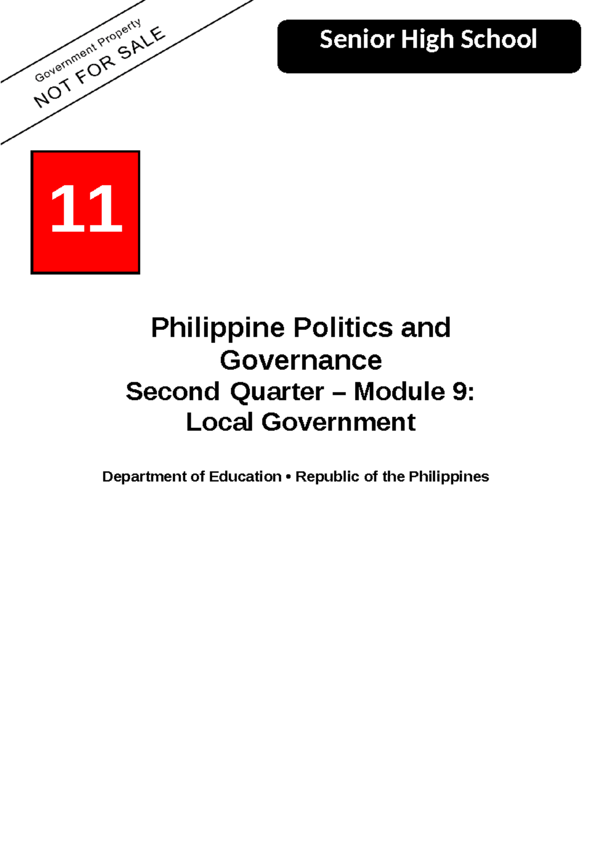 Local Government - Q2 Module 9 (SHS PPG MELC9) - Senior High School ...