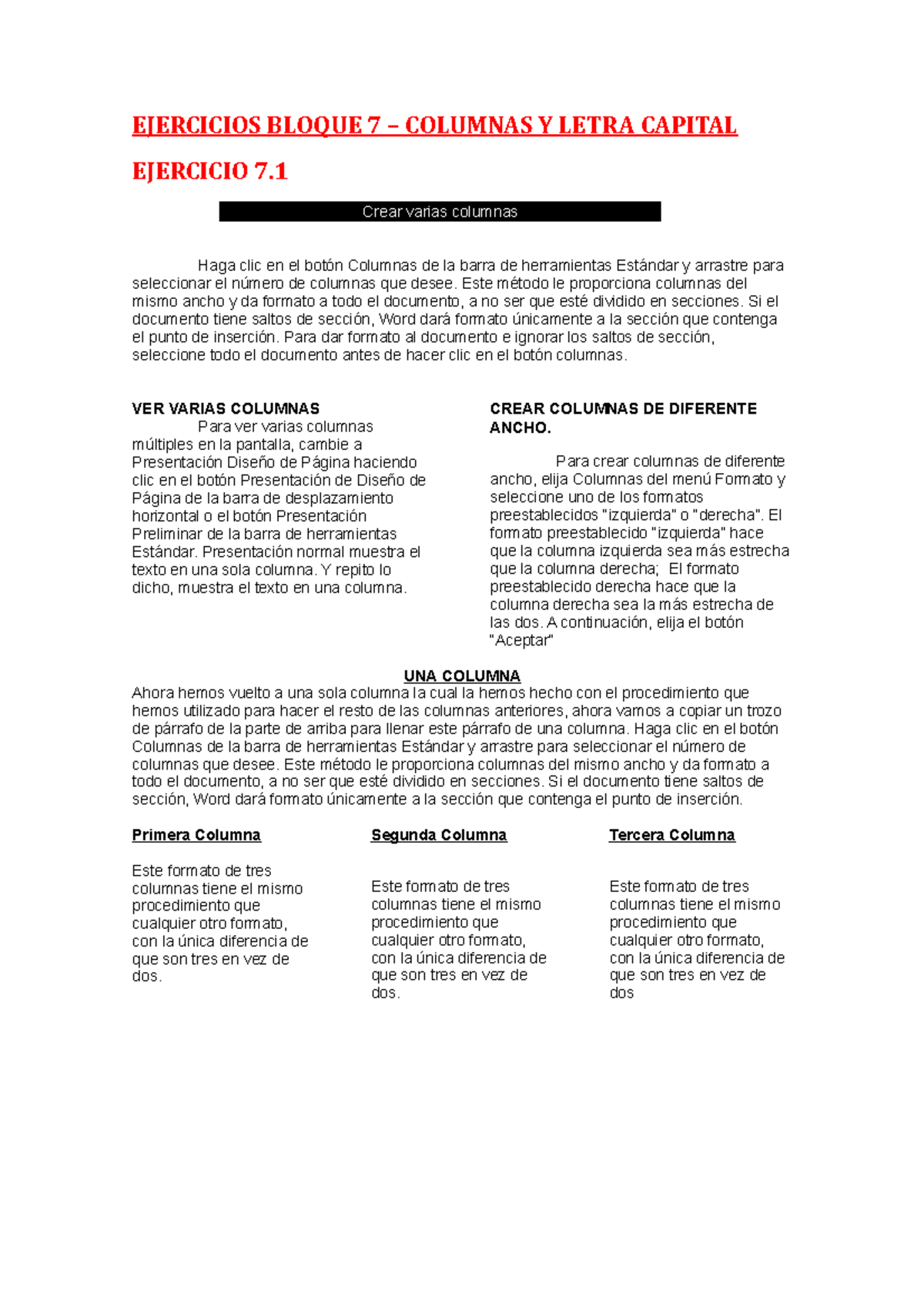 Columnas - ofi - EJERCICIOS BLOQUE 7 – COLUMNAS Y LETRA CAPITAL EJERCICIO 7. Crear varias ...