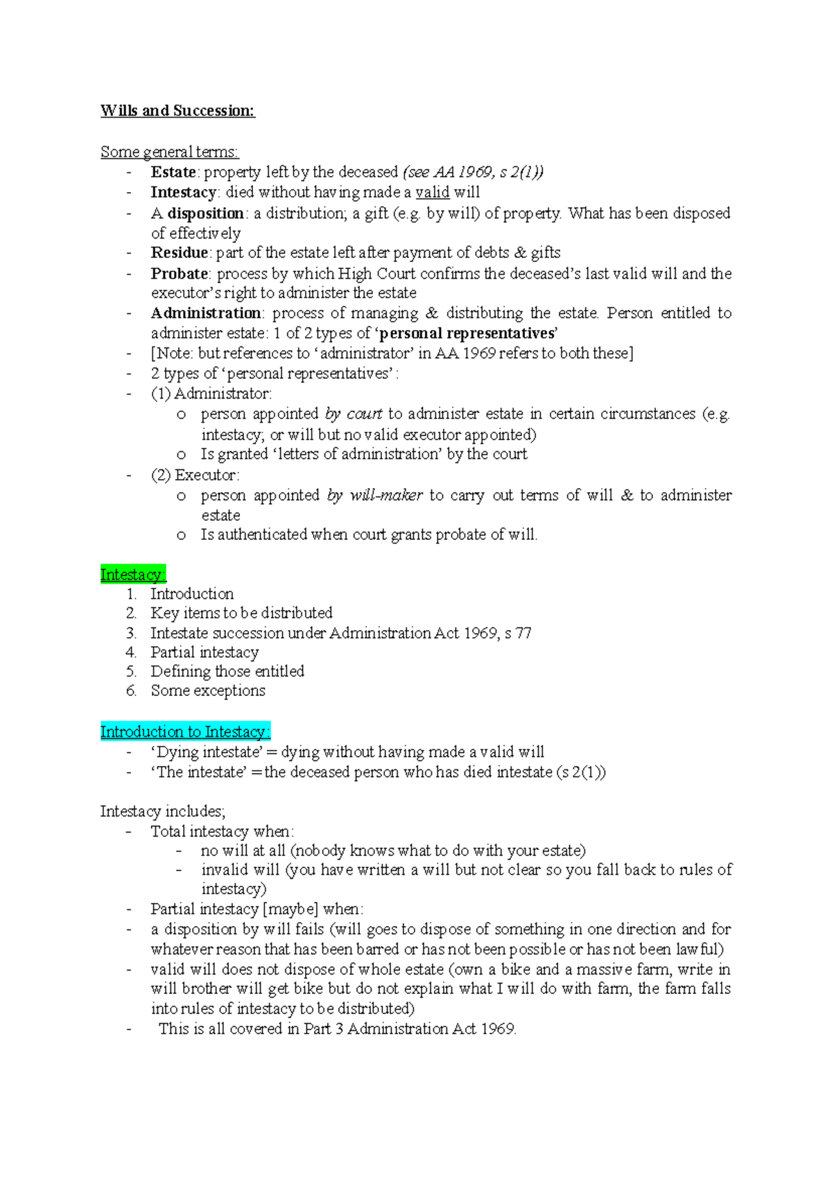 Wills and Succession - All my exam notes for equity and trusts law ...