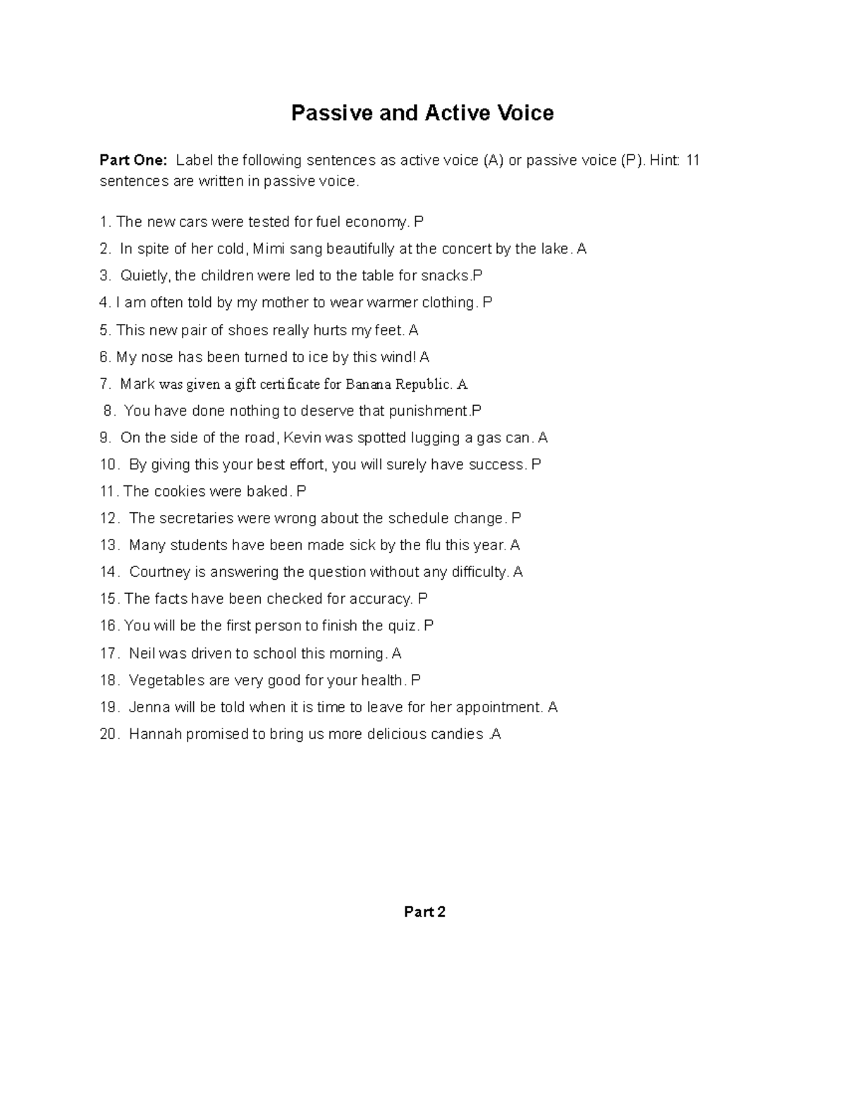 Copy of Passive & Active Voice Practice - Passive and Active Voice Part ...