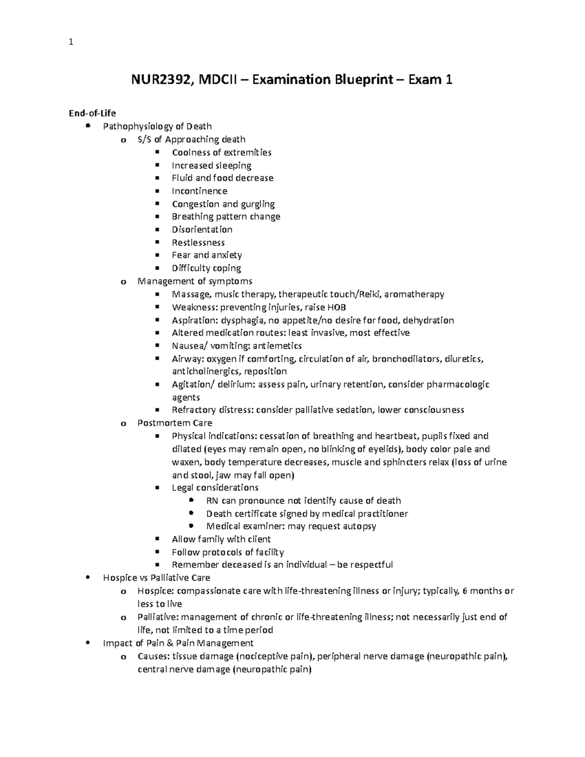 Exam 1 Bluprint MDC II - study guide - NUR2392, MDCII – Examination ...