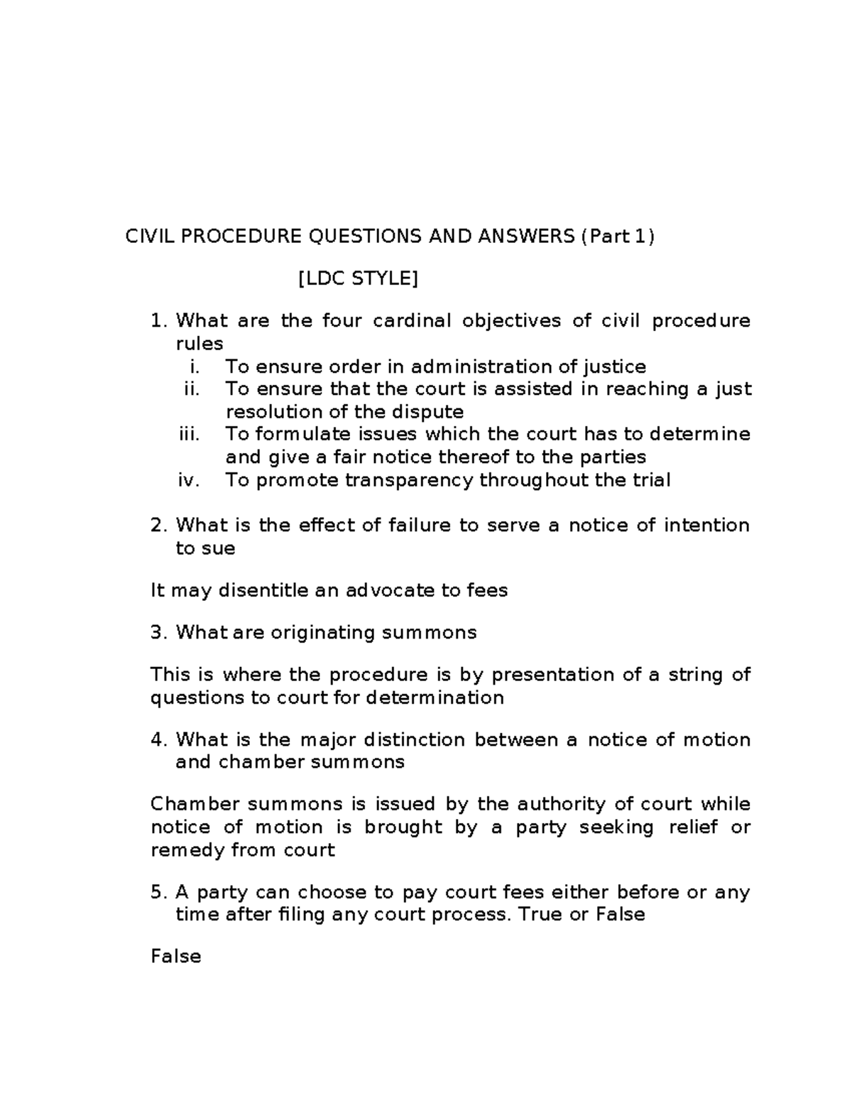 Civil Procedure Questions Part 1-2 - CIVIL PROCEDURE QUESTIONS AND ...