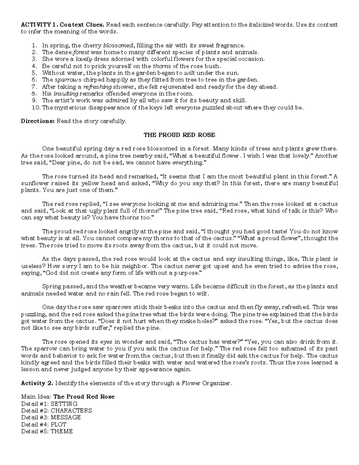 CUF-1 - ACTIVITY 1. Context Clues. Read each sentence carefully. Pay ...